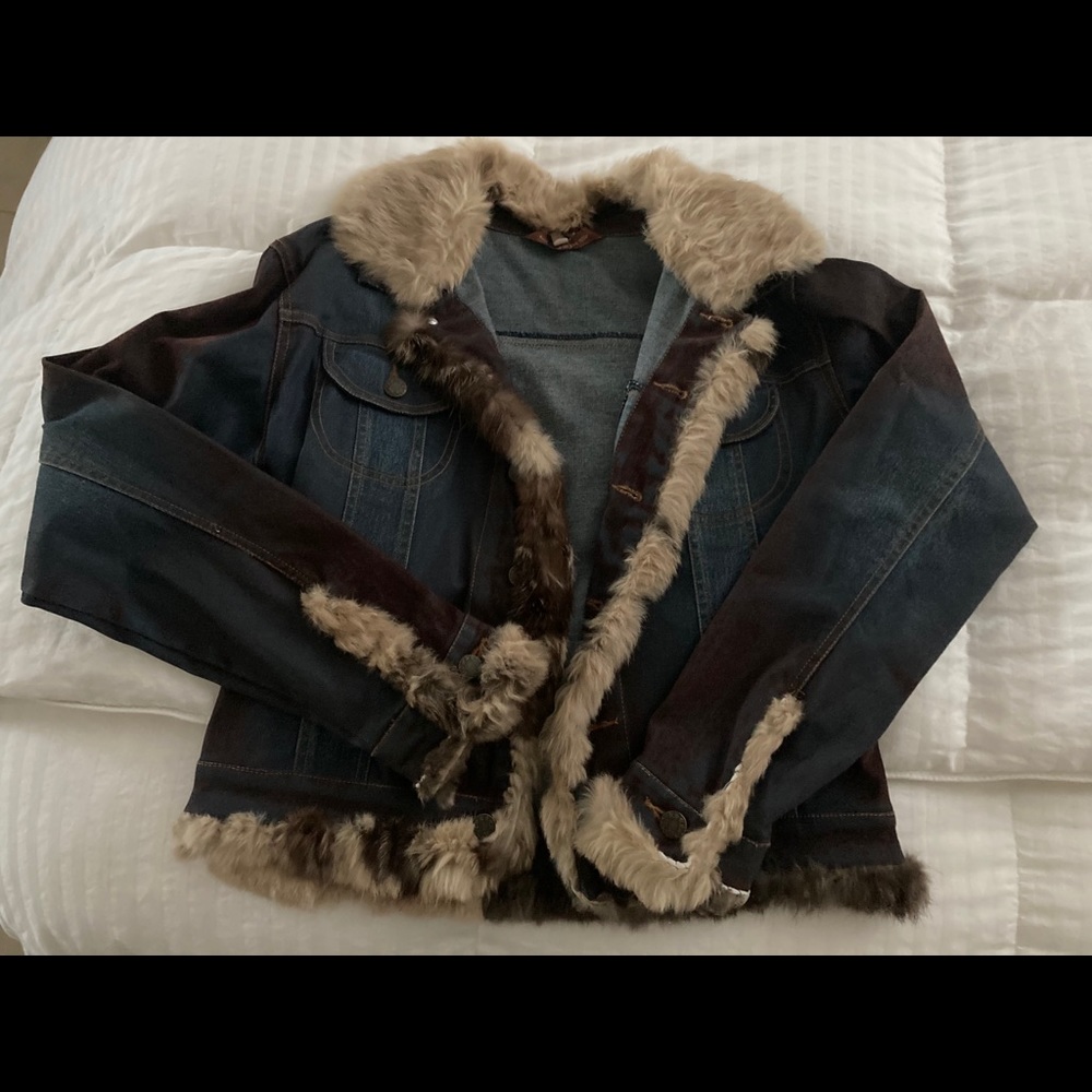 Denim Jacket With Rabbit Fur - Gem